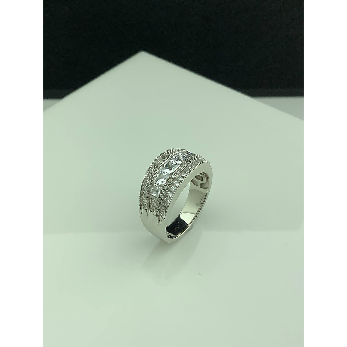 SILVERCLOSEOUT Rhodium Plated Sterling Silver Wide Square Cut Womens Cubic Zirconia Statement Ring - Size 11