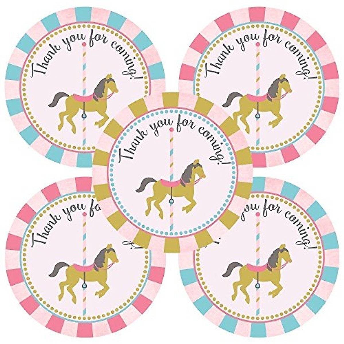 Carousel Thank You Sticker Labels for Party Favors by Adore By Nat - Birthday Baby Shower - Set of 30