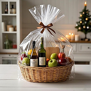 Morepack Large Cello/Cellophane Bags,30x 40 Inches Clear Basket Bags OPP Plastic Cellophane Wrap for Gift Baskets Packaging 5 Pieces