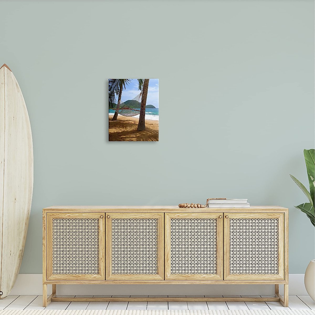 Stupell Industries Tropical Summer Vacation Hammock Between Palm Trees, Design by Noah Bay, Gallery Wrapped Canvas, 16 x 20