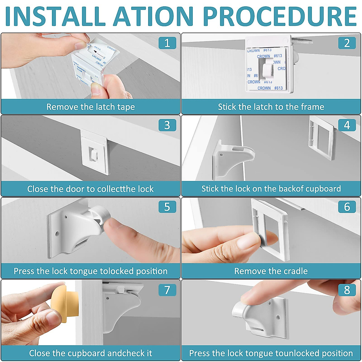 Dyoac Magnetic Cabinet Locks Baby Proofing Children's Invisible Lock for Cabinets, Doors, Drawers - Easy to Install Children Proofing (4 Locks and 1 Key)