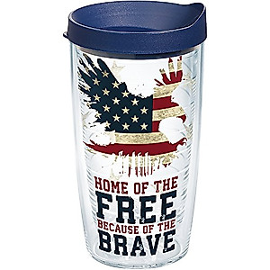 Tervis Made in USA Double Walled Home of the Free Because of the Brave Insulated Tumbler Cup Keeps Drinks Cold & Hot, 16oz, Clear