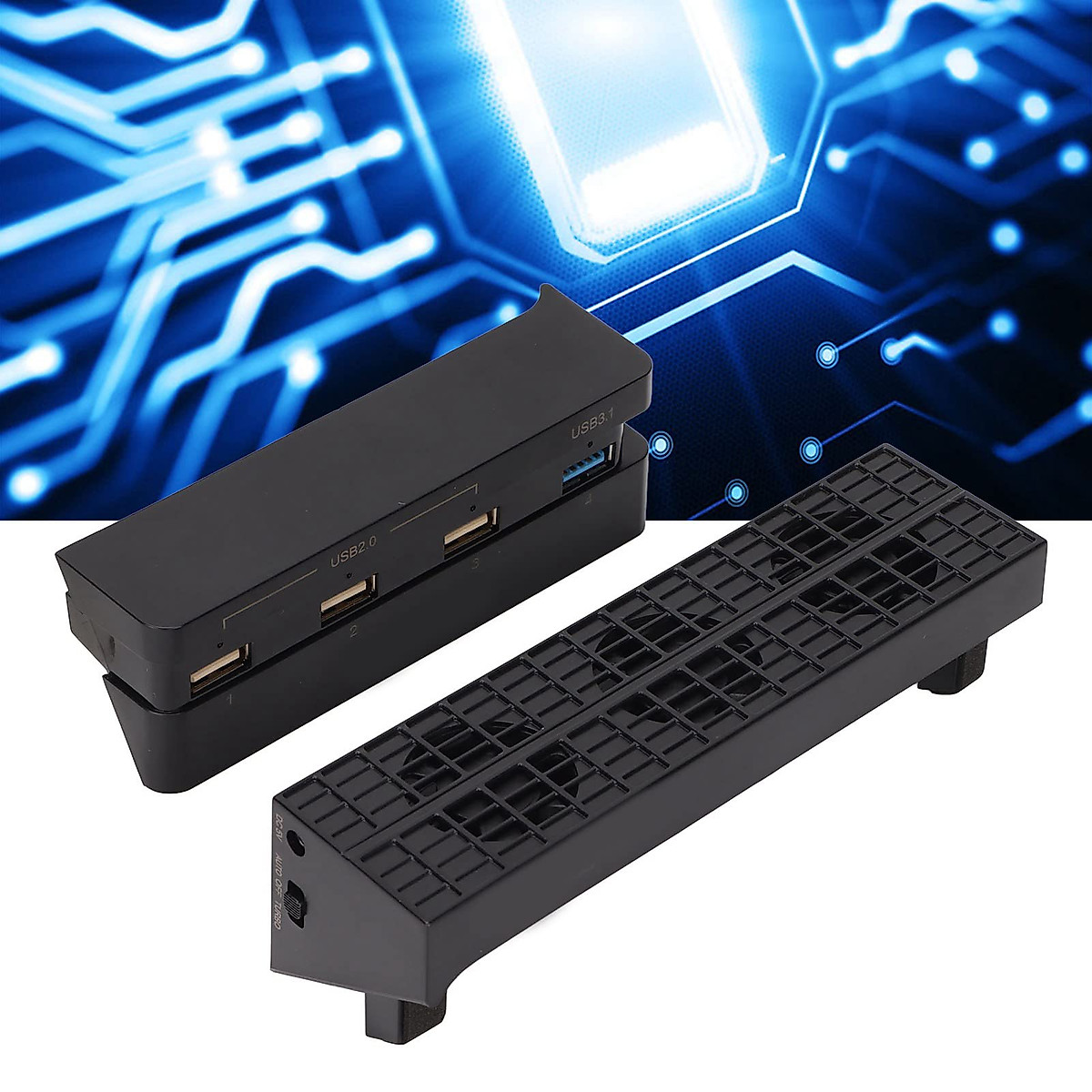 for PS4 Slim Cooling Fan with hub, Game Console Automatic Intelligent Cooling Fan & 4 Port USB Hub for PS4 Slim Gaming Console Host