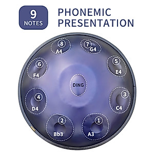 GLADFRESIT Handpan Drum 22inch in D Kurd Minor with handpan stand, handpan case, durable mallets and dust-free cloth (Purple, 432HZ)