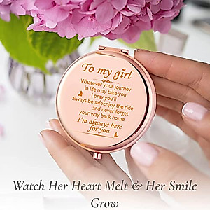 Daughter Gifts from Mom Dad for Rose Gold Compact Mirror,to My Girlfriend Gifts,Engraved Compact Mirror,Round Folding Mirror Handheld 2-Sided Mirror,1x/2x Magnification Compact Mirror.