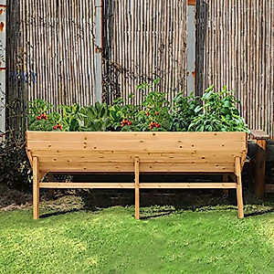 VEIKOUS Raised Garden Bed with Legs, 880Lbs Large Garden Planter Box with V-Shape Design and Liner, 71" Wooden Elevated Planter Kit for Flowers Vegetables Herbs, Natural Wood