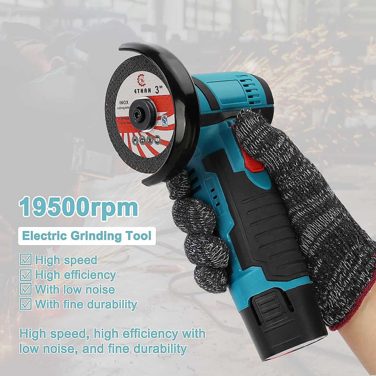 GIFZES 12V Cordless Angle Grinder Kit,3-Inch Battery Powered Angle Grinder Brushless,19500rpm Electric Grinding Tool Mini Grinder Handheld Cutter with 2pcs 1500mAh Batteries and 2 Cutting Discs