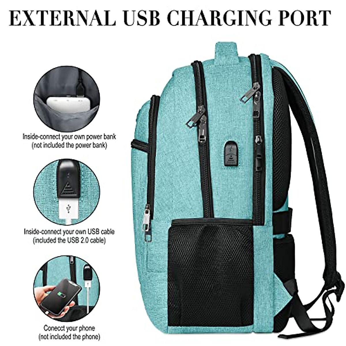BIKROD Teal Backpack for Women and Men, Extra Large School Backpacks for Teens, Water Resistant Back Pack with USB Charging Port Fits 17 Inch Laptop, Business Anti Theft Durable Computer Bag Gifts