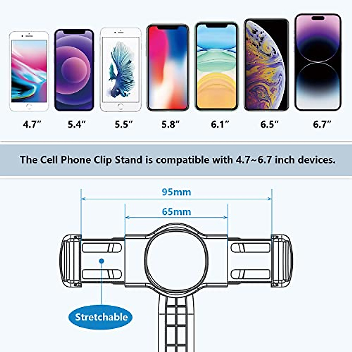 PEPPER JOBS Cell Phone Stand Adjustable Height & Angle Phone Holder Phone Stand for Desk Cell Phone Clip Stand Holder Two-in-one Live Streaming Stand Compatible with 3.5"-6.7" Device