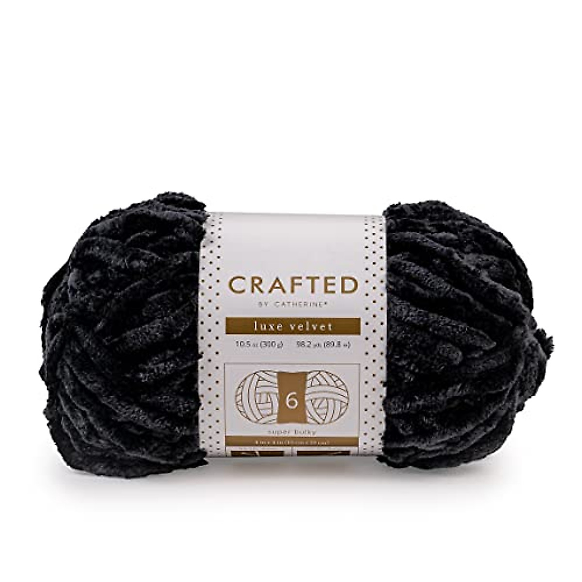 Crafted By Catherine Luxe Velvet Solid Yarn - 2 Pack (98 Yards Each Skein), Black, Gauge 6 Super Bulky