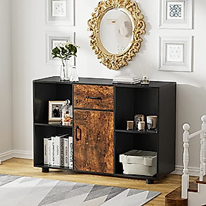 JUMMICO Storage Cabinet with Doors and Shelves Floor Cabinet Sideboard with Solid Wood Top Accent Cabinet for Living Room, Dining Room and Hallway