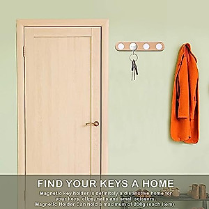 DAUH Magnetic Key Holder, Original Wooden Adhesive Magnetic Key Holder for Wall, Strong Magnet Key Holder Home with 4 Key Rings for Door Entryway Hallway Office