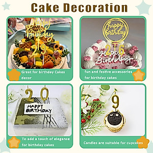Chanseen 13Pcs Gold Birthday Cake Candles Topper Crown Set - Gold Number Candles 0 1 2 3 4 5 6 7 8 9, 2Pcs Gold Birthday Cake Toppers and Gold Birthday Paper Crown Hat for Decoration Party Celebration