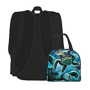 ICOMON Sea Turtle Patterned Backpack And Lunch Box Set For Boys And Girls School Two-Piece Picnic Travel Set