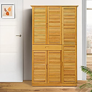 MoNiBloom Large Shoe Storage Cabinet Storage Organizer with Shutter Doors & 1 Drawer for More Than 40 Pairs Living Room Entryway Hallway Bedroom Living Room, Natural