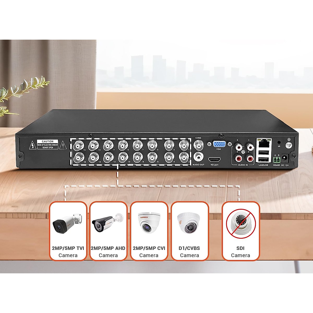 TIGERSECU Super HD 1080P 16 Channel DVR Security Recorder Without Hard Drive, Hybrid 6-in-1 CCTV DVR Recorder Compatible with 2MP and 5MP TVI, AHD, CVI, Analog, RS485 PTZ and IP Cameras