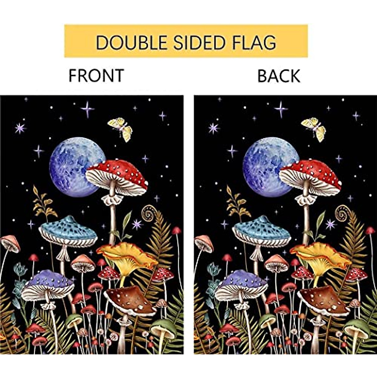Mushroom Stars And Moon Garden Flag 12 X 18 Inches Double Sided ,Animal Butterfly Yard Flags,Durable Burlap Flag Holiday Farmhouse Patio Yard Outdoor Party Decor Gift
