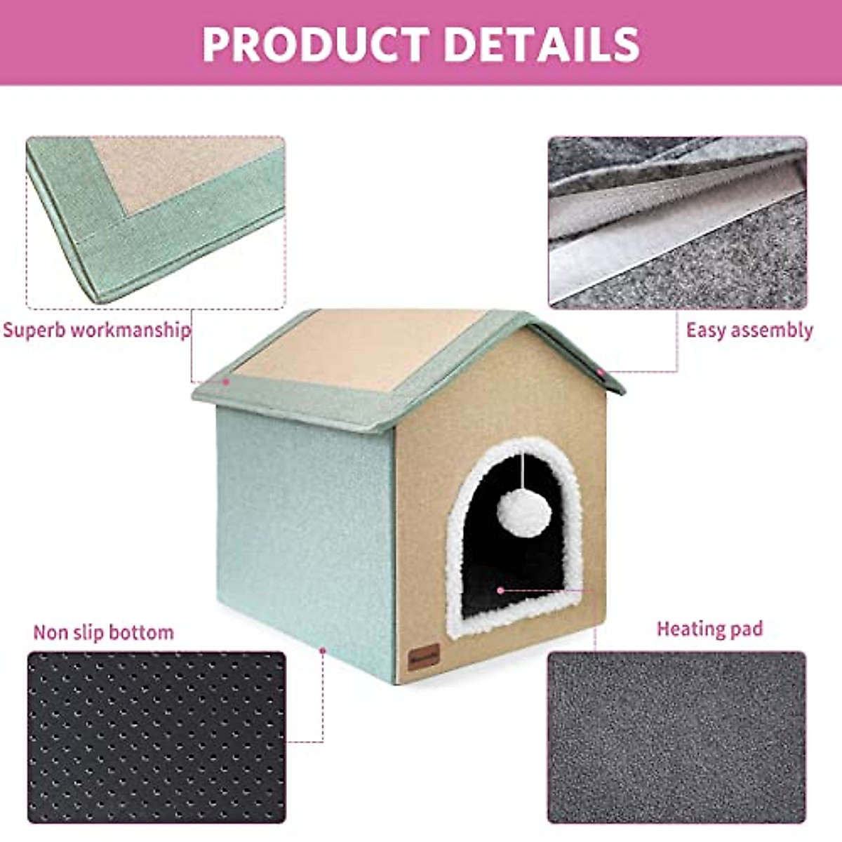 MARUNDA Heated Cat Houses for Outdoor Cats in Winter, Heated cat House for Indoor and Kitty Shelter for Your Pet to Stay Warm and Cozy,Easy to Assemble.(2 Step Finish)