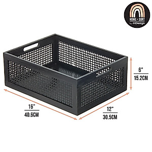 mDesign Large Decorative Wooden Crate Storage Box, Rustic Pine Wood Organizer Bin Basket w/Built-In Handles for Kitchen Pantry, Cupboard, Cabinet, Counter, Home Sort Collection - Black Pine