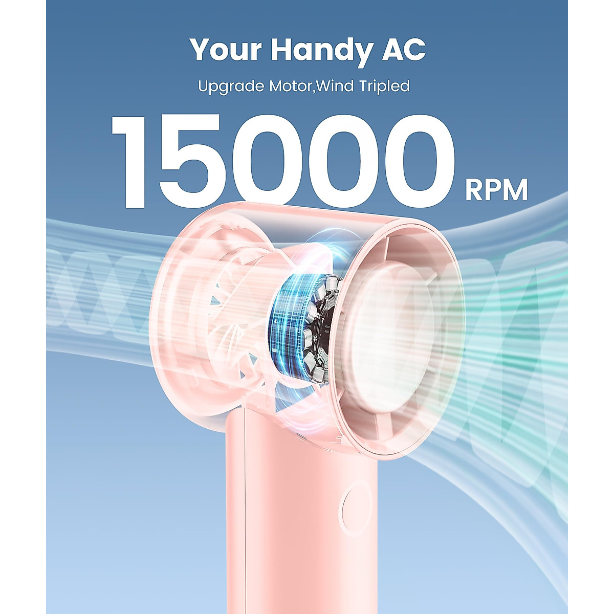 2024 Upgrade High-Speed（15,000 RPM） Portable Handheld Turbo Fan 6000mAh Personal Mini Fan, 4 Speeds USB Rechargeable Powerful Desk Fan for Men Women Kids Gifts, Travel Outdoor Home Essential