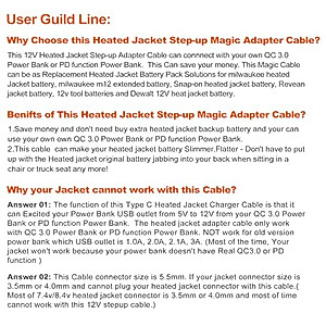 Smarkey Heated Jacket Adapter Charger USB Plug Cable for Milwaukee, Dewalt, Revean, Snap-on, Metabo, Craftsman, AEG, Makita (Easy for Travelling and Outdoor)