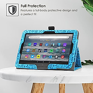 HGWALP Case for All-New Amazon Fire 7 Tablet (Only Compatible with 12th Generation, 2022 Release),Slim Premium PU Leather Folding Stand Cover for Amazon Fire 7 Tablet with Auto Wake/Sleep-Blue