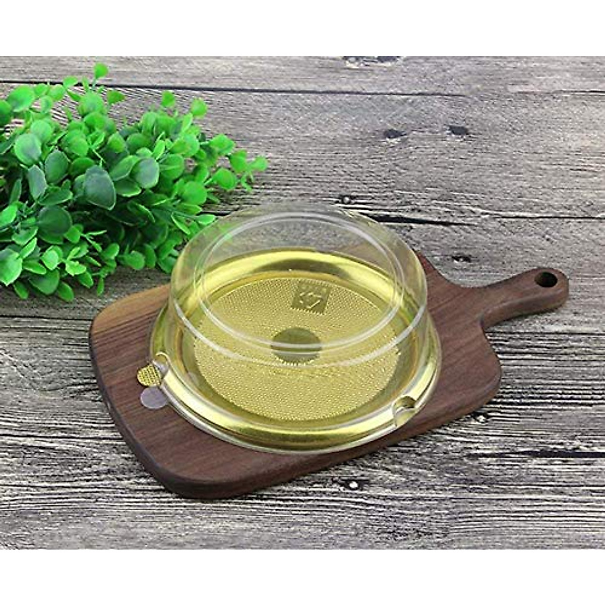 Cake Box - 50 sets Diameter 3 3/4 inch X H 1 1/4 inch Clear Plastic Mini Cake Box - Feast Cupcake Box - Muffin Box Biscuit Box Flat Top Box Bakery Cake Shop Sale Use (gold)