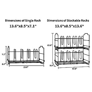 Set of 2 Stackable Food Container Lid Organizer, Adjustable Metal Lid Storage Shelf for Kitchen, 4 Dividers Detachable Lid Organiser Rack for Cabinets, Cupboards, Pantry Shelves, Drawers, Black