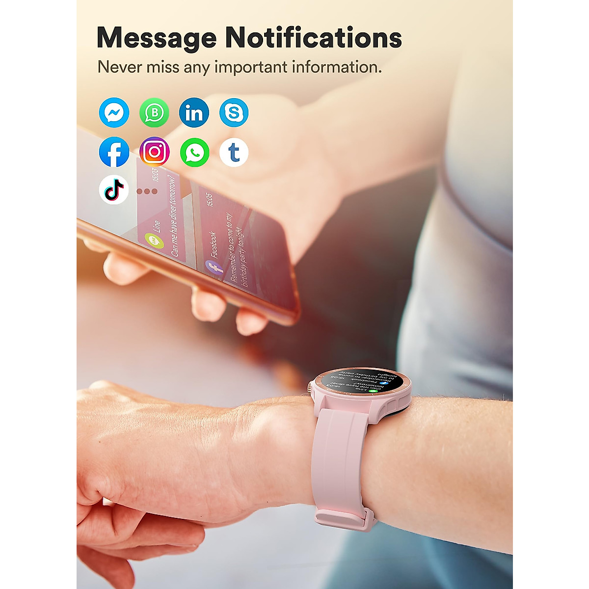 Quican Fitness Smart Watch for Women, iOS Android Compatible Bluetooth Watch, Activity Tracker with Heart Rate/Sleep Monitor/Calorie Counter, Reloj Inteligente Support 100 Sports, IP68 Waterproof