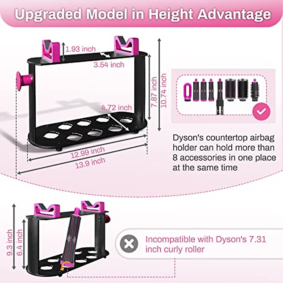 Storage Holder for Dyson Airwrap Styler, 8-Holes Countertop Bracket Organizer Stand Storage for Hair Curling Iron Wand Barrels Brushes Diffuser Nozzles for Bathroom|Bedroom|Hair Salon-Aluminum Alloy