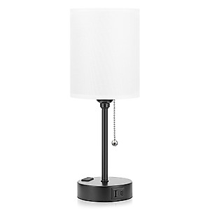 Small Bedroom Lamps 3 Color Temperatures - 2700K 3500K 5000K Bedside Lamps with USB C and A Ports, Pull Chain Table Lamps with AC Outlet, White Nightstand Lamps with Black Metal Base for Kids Reading
