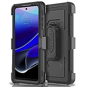 Covrware Aegis Series Case for Moto G Stylus 5G 2022 / XT2215, Full-Body Rugged Dual-Layer Shockproof Protective Swivel Belt-Clip Holster Cover with Built-in Screen Protector, Kickstand, Black