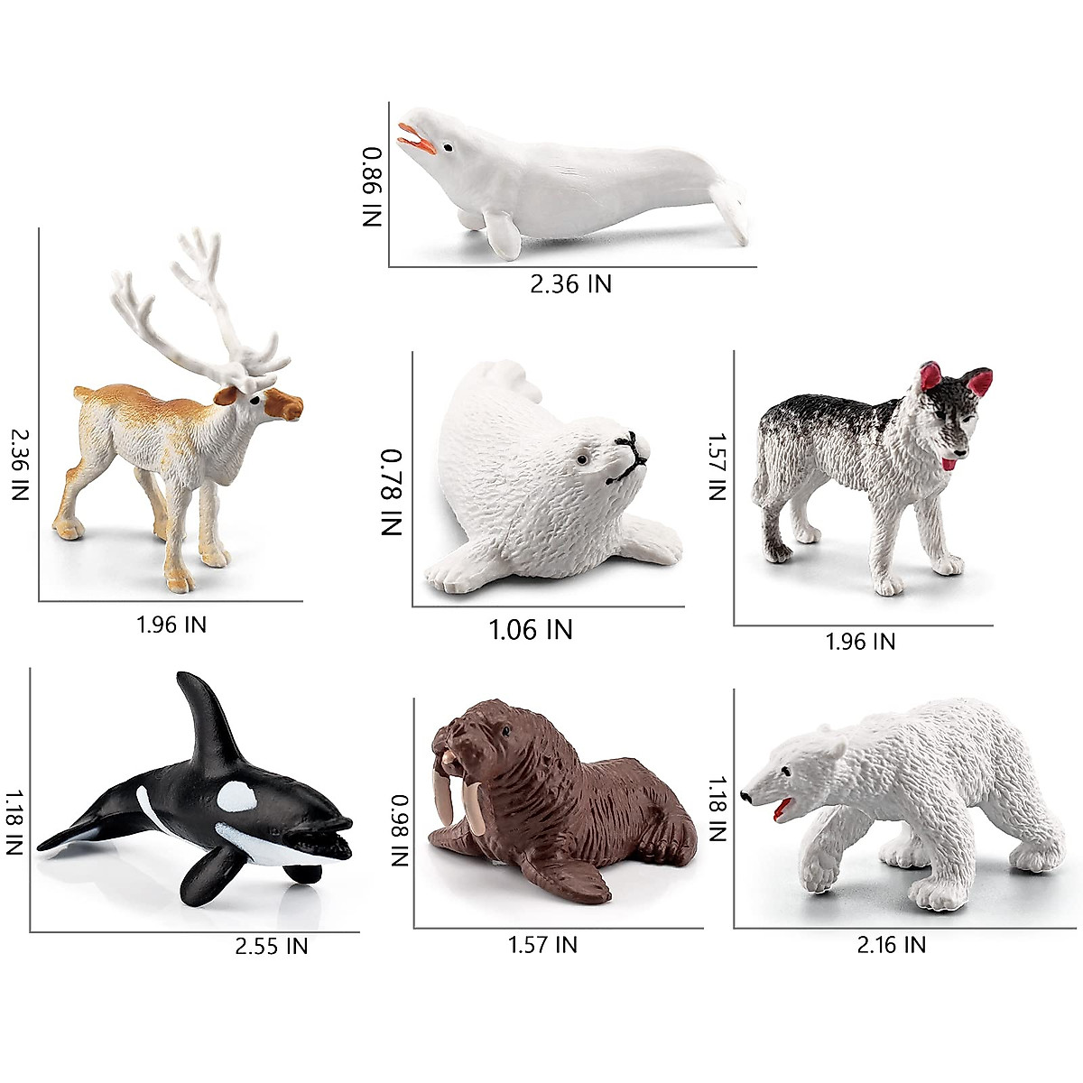 iqipets Arctic Animal Model Sets 7 PCS Mini Polar Bear Killer Whale Reindeer Seal Figurines for Kids Toys Christmas Birthday Gifts