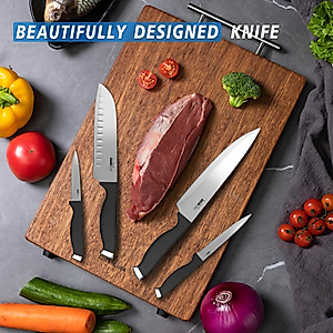 Petalirs Knife Set, 14 Pieces Kitchen Knife Set with Wooden Block, Dishwasher Safe, German Stainless Steel Knife Block Set