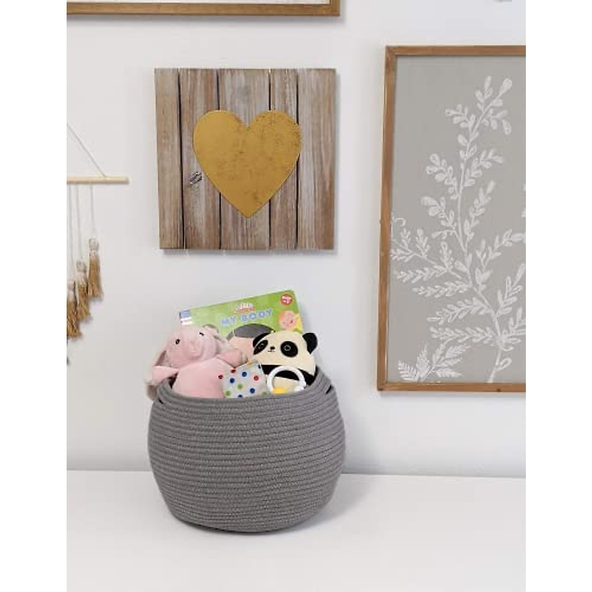 Goodpick Cute Round Basket Cotton Rope Basket Woven Towel Basket Bathroom Small Dog Toy&Cat Toy Basket Storage Basket for Children Corner Plant Basket Shelf Indoor, Gray, 10"D x 8.3"H