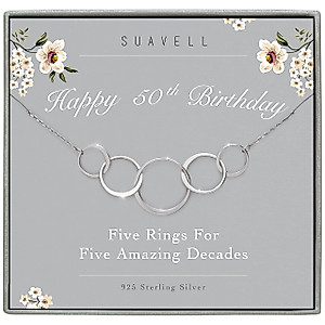 Suavell 5 Circle Necklace Pendant, 50th Birthday Gifts for Women. Sterling Silver Chain Necklace, Minimalist Jewelry, Dainty Necklace. Daughter Gift from Mom, Gifts for Women Turning 50