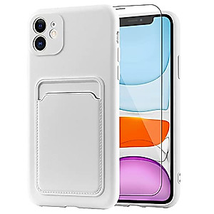 MZELQ Wallet Case for iPhone 11 (6.1 inch), Card Holder Camera Protection Cover for iPhone 11 + Screen Protector, Soft Slim Card Slot Case Compatible with iPhone 11 Phone Case -White