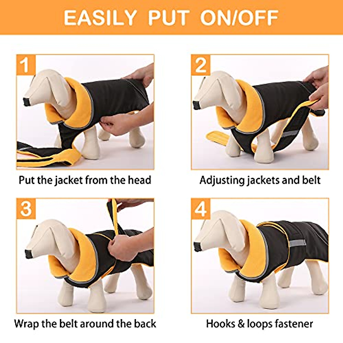 DENTERUN Winter Warm Dog Jacket Reflective Reversible Windproof Cozy Cold Weather Puppy Coat Water Repellent Vest Thick Fleece Apparel with Harness/Leash Hole for Outdoor Small Medium Large Dogs