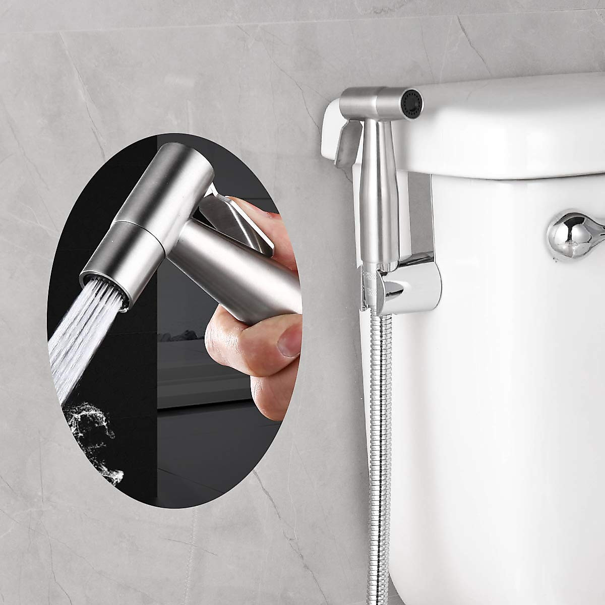 Bithyt Handheld Bidet Sprayer for Toilet-Adjustable Water Pressure Control with Bidet Hose for Feminine Wash, Stainless Steel Brushed Nickel Cloth Diaper Bidet Toilet Sprayer for Baby Wash
