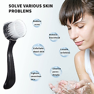 Facial Brush, Raploy 3 Pack Manual Exfoliating Face Brush Facial Cleansing Brush Face Brush Face Scrubber and Face Brush Cleanser Acrylic Handle for Massage Cleansing (Black,Clear,Purple)