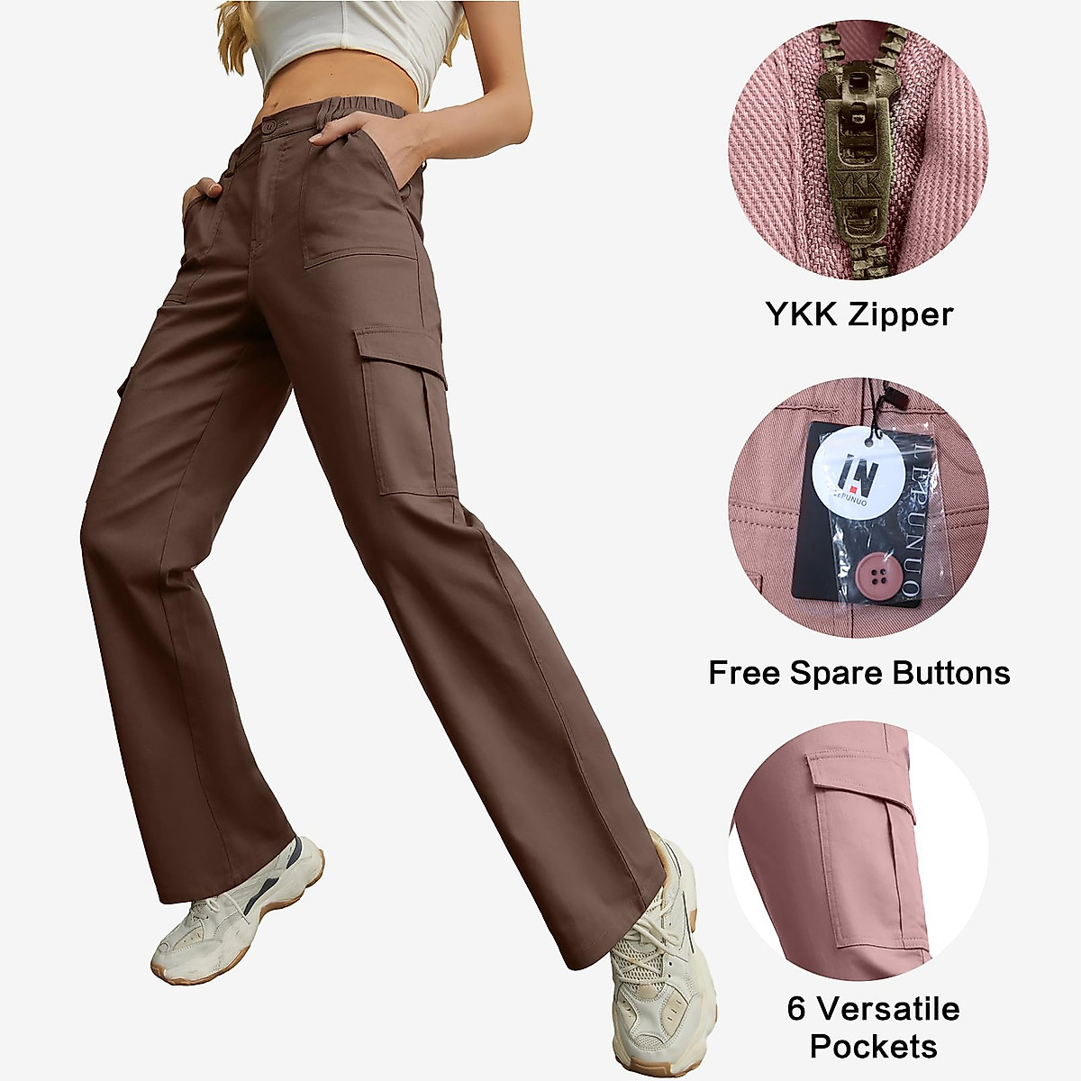 Lepunuo Cargo Pants Women Baggy High Waisted Y2K Wide Leg Boyfriend Streetwear Dark Brown