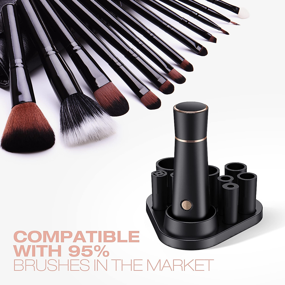 NICARE Makeup Brush Cleaner and Dryer Machine, Electric Cosmetic Automatic Brush Spinner with 8 Size Rubber Collars, Wash and Dry in Seconds, Deep Cosmetic Brush Spinner for Brushes