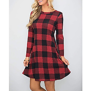 MIROL Women's Long Sleeve Plaid Color Block Casual Swing Loose Fit Tunic Dress