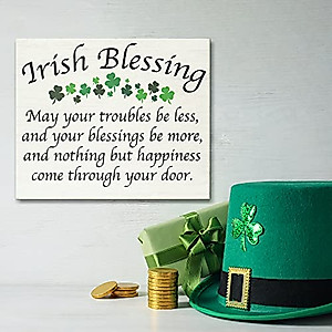 JennyGems St Patricks Day Decor, Irish Blessing Sign, May Your Troubles Be Less and Your Blessings Be More, Irish Prayer, Irish Decor, 7.25 x 6 Hanging Wood Sign