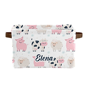 Deven Pig Cow Sheep Personalized Large Storage Baskets for Organizing Shelves with Handle,Closet Decorative Storage Bins for Bathroom,Nursery,Home 1 Pack