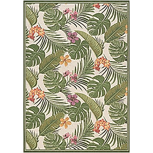 Couristan Dolce Flowering Fern Indoor/Outdoor Area Rug, 4' x 5'10", Ivory-Hunter Green