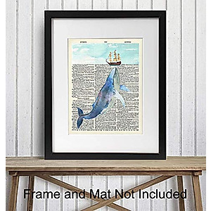 Nautical Whale Dictionary Wall Art - 8x10 Photo, Picture - Ocean, Sea, Beach Home Decor, Shabby Chic Decoration - Unique Gift - Cool Bath, Bathroom Art - Unframed Poster Print