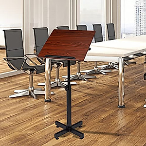 Bonnlo Classic Lectern Podium Stand, Height Adjustable Church Classroom Lecture, Portable Presentation Concert Podium, Multi-Function Reading or Laptop Desk with Edge Stopper, Brown (Brown)