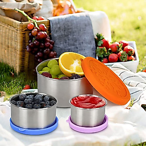 LIHONG Stainless Steel Containers with Lids,Snack Containers,Sauce Containers,Lunch Box for Kids Adults,Rustproof,Leakproof,Easy Open,Set of 3(3.4oz, 7oz,13oz)