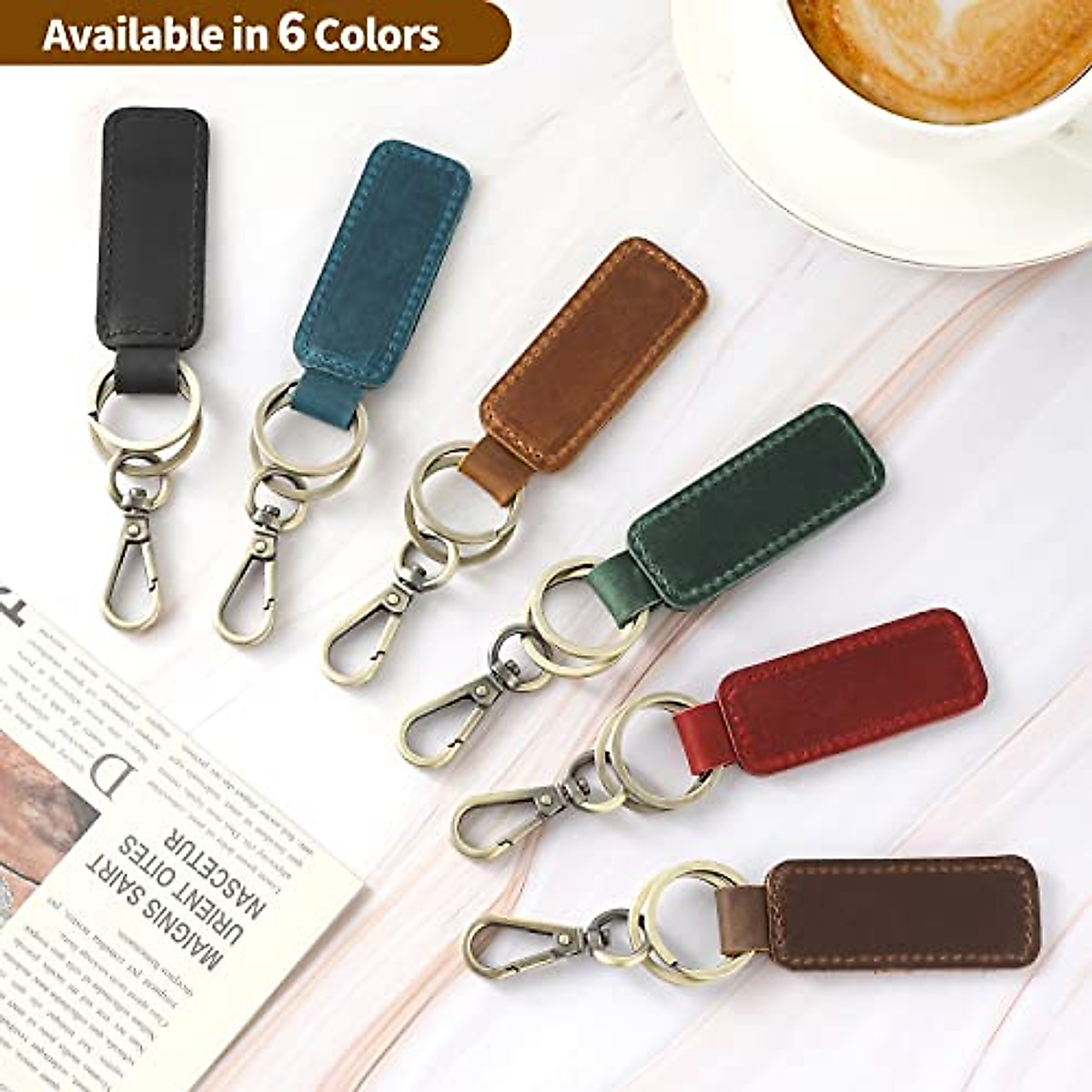 Jack&Chris Genuine Leather Car Keychain, Universal Key Fob Keychain, Leather Key Chain Holder for Men and Women, 2 Keyrings and Carabiner Clip, JC306-Green